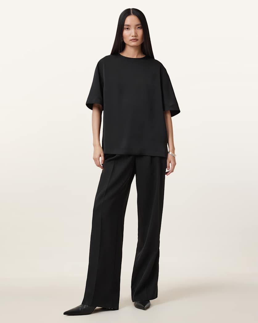 Zenni Mid Rise Wide Leg Trousers Black | ALLSAINTS